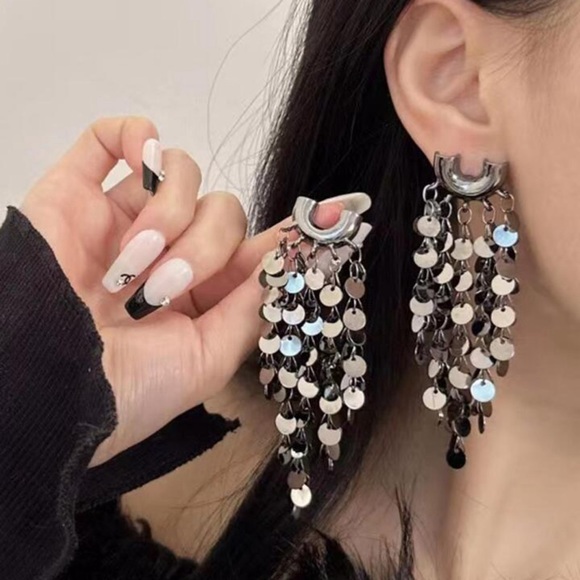 Jewelry | 23 Boho Silver Disc Fringe Earrings Bohemian Statement Tassel ...